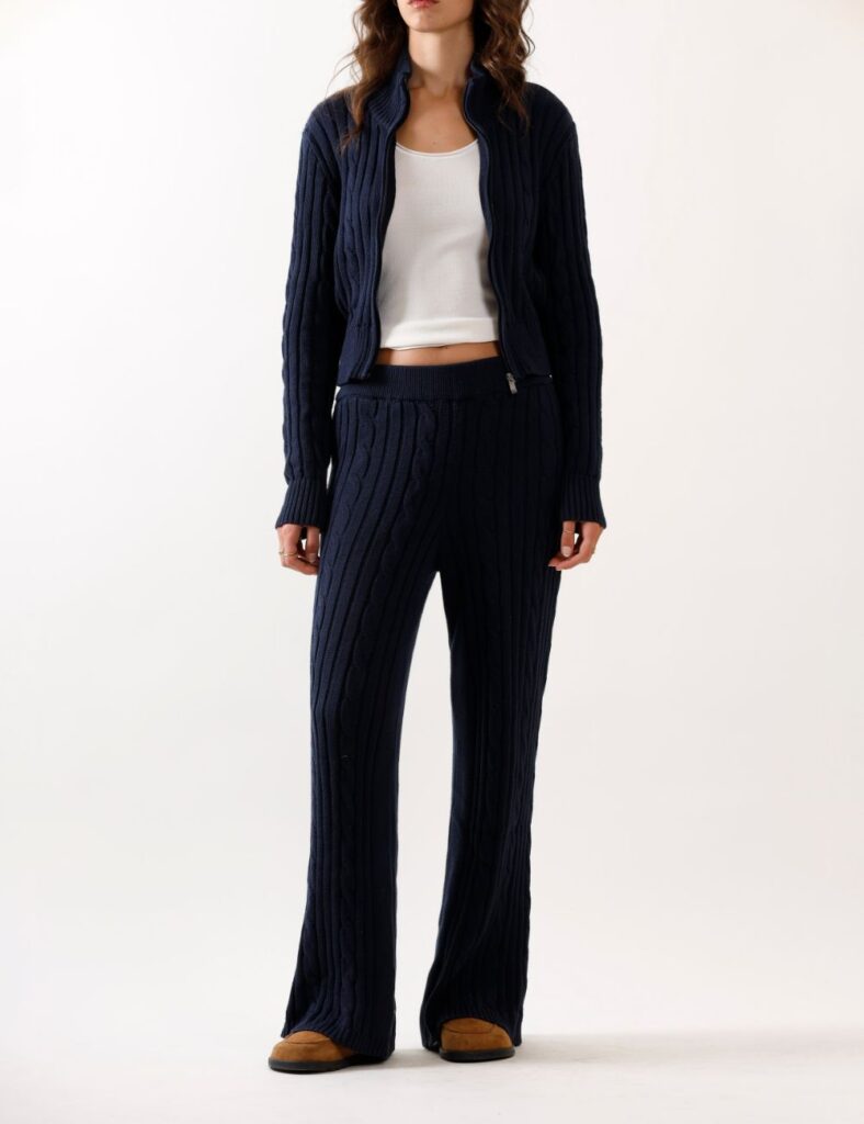 Cable Knit Set In Navy – Aqui